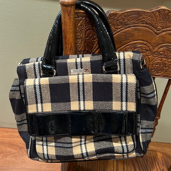 kate spade | Bags | Kate Spade Material And Patent Leather In Black Tan ...